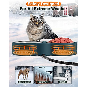 Clawsable Heated Water Bowl for Outdoor Cats with Removable Stainless Bowls, Coldproof & BPA Free, Waterproof Heated Pet Bowl Heater for Chickens Rabbit, Heated Bird Bath for Winter (27 oz)