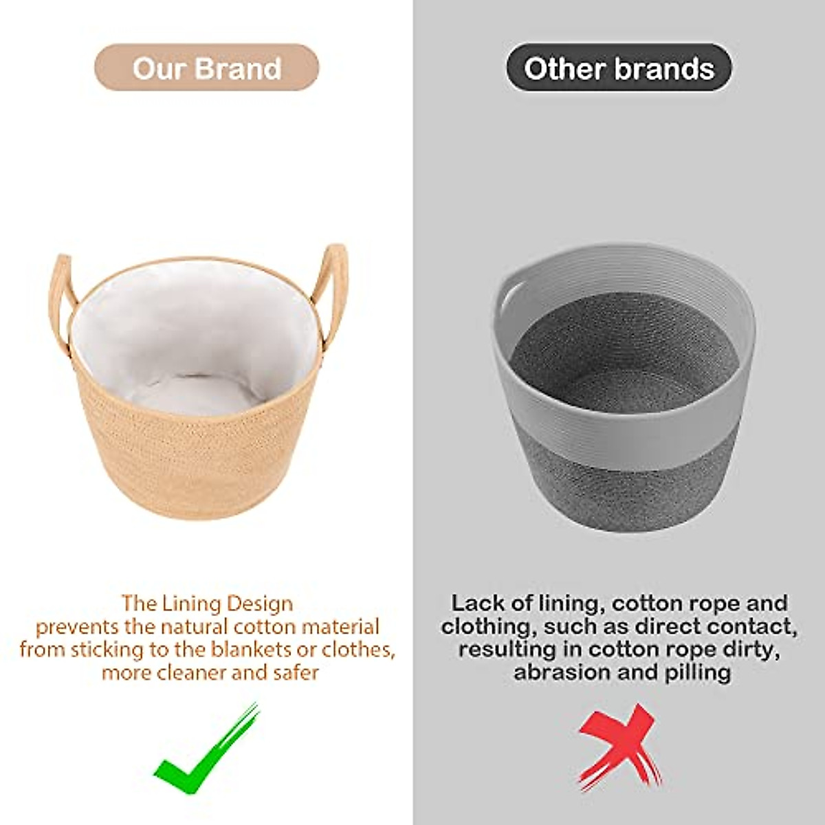 Homlikelan 46L Cotton Rope Woven Storage Basket,Blanket Basket with Handles Wicker Laundry Basket for Clothes,Toys,Pillows,Towels,Shoes,Plant Hampers for Bedroom,Living Room,Bathroom,Nursery Brown