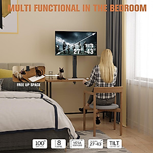 Hemudu Single Tall Desk Monitor Arm Mount Stand Fit for 27 inch to 43 inch Flat Curved Computer Screen with Swivel, Height Adjustable, Rotation,Holds up to 77lbs, Black