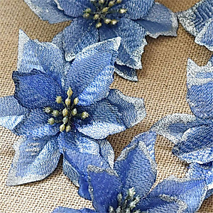 Christmas Glitter Flower Ornaments,Jchen 20Pcs Glitter Christmas Tree Ornaments Artificial Christmas Flowers Christmas Tree Decoration Flower for Home Party Wedding Decorations (Blue)