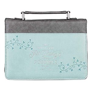 Christian Art Gifts Women's Fashion Bible Cover All Things are Possible Matthew 19:26, Turquoise/Silver Vines Faux Leather, Medium