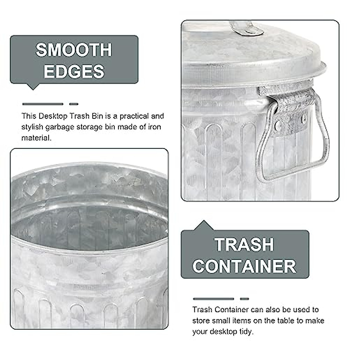 BESPORTBLE Galvanized Trash Can Mini Desktop Wastebasket with Lid and Handle Metal Table Flowerpot Countertop Trash Can Garbage Bin Rubbish Bucket Pencil Holder Pen Cup Makeup Brush Holder A