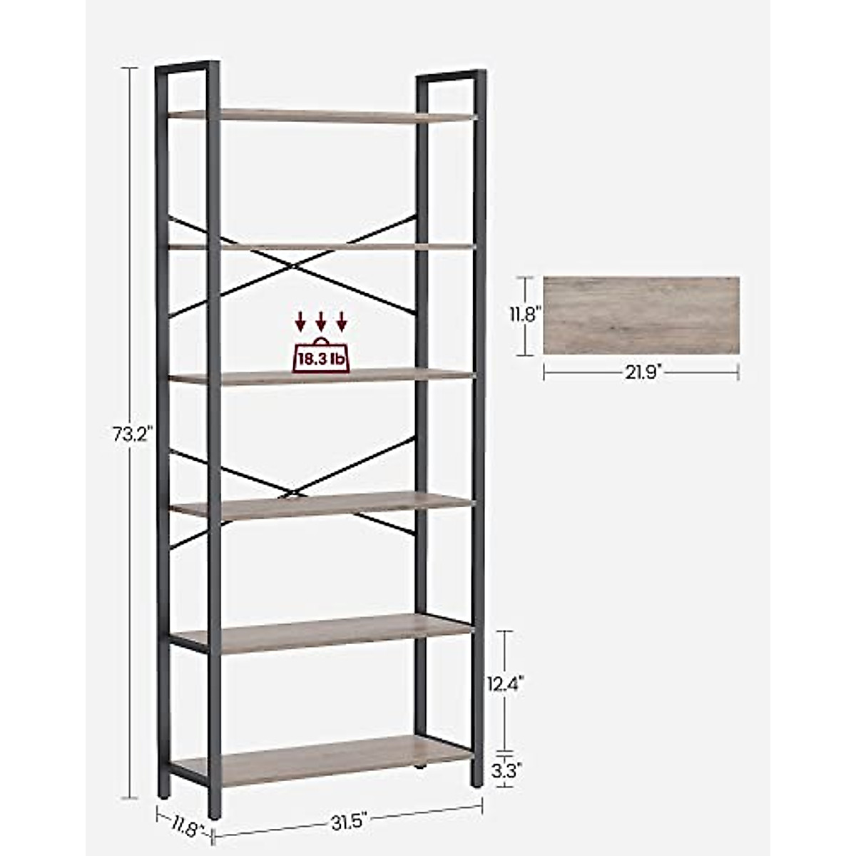 VASAGLE 6-Tier Tall Bookshelf, Large Bookcase with Steel Frame, Deep Book Shelf for Living Room, Home Office, Study, 11.8 x 31.5 x 73.2 Inches, Industrial Style, Greige and Black ULLS082B02
