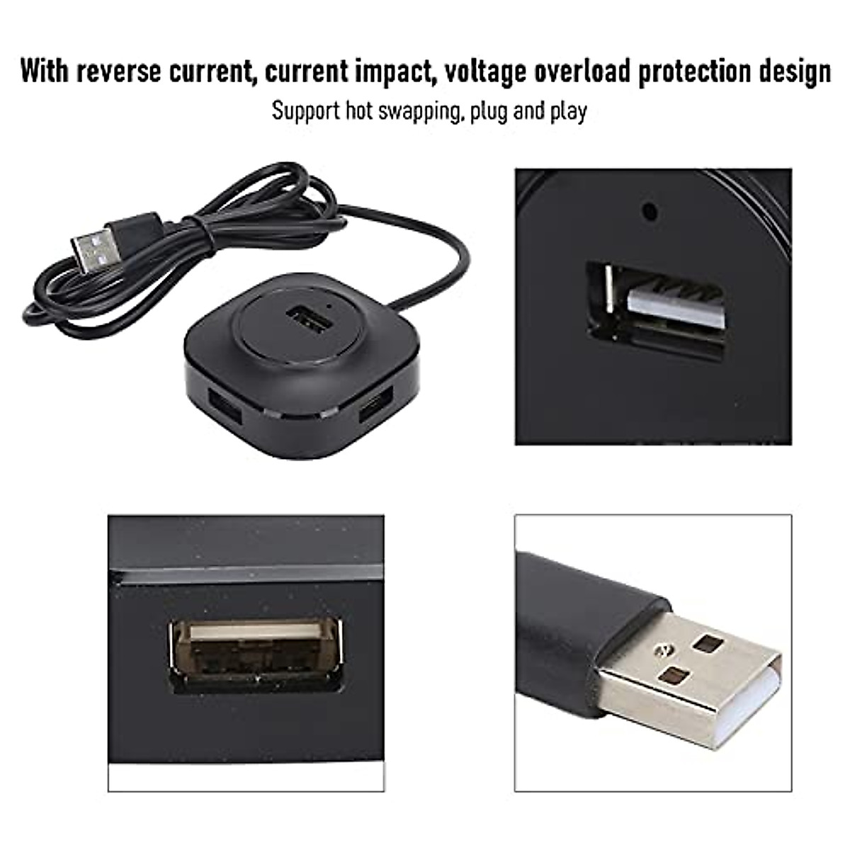USB Hub, 4 USB2.0 Ports Adapter Charger, Ultra Slim Data Splitter PVC, 1.2 Meter / 3.9ft, Plug and Play, for Flash Hard Disk Keyboard 2.0