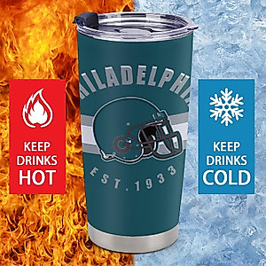 Custom Philadelphia Tumbler 20oz Stainless Steel with Lid & Straw Personalized Football Fans Gifts for Women Men Coffee Travel Mug Cup Add Name Number