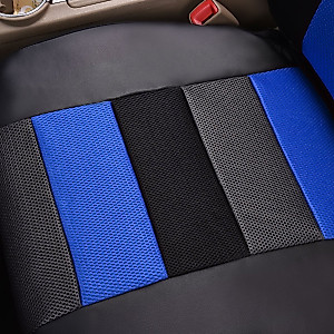 Flying Banner Car Seat Covers Full Set Front Seats and Rear Bench Black Leather and Red Fabric Mesh Cover Breathable Black with Blue Color (Blue)