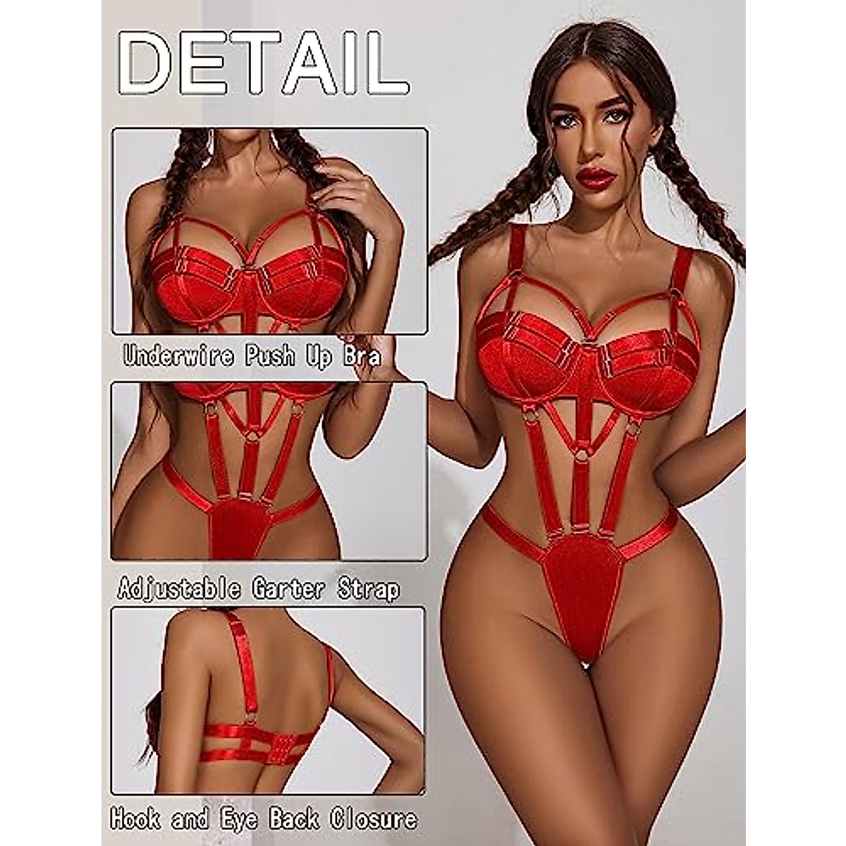 Avidlove Sexy Lingerie Set Lingerie Teddy One Piece Bodysuit Valentines Babydoll Red Large