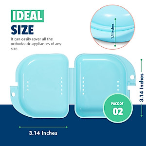 Orthodontic Retainer Case -2 Pack Night Mouth Guard Case Holder with Vent Holes - Cute Denture case with Tight Snap Lock-Durable Retainer Container case for Travel, Household & Office 3.14x3.14x1.1