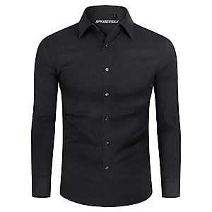 Lion Nardo Slim Fit Black Dress Shirts for Men Wrinkle Free Mens Dress Shirts Long Sleeve Big Muscle Fit Button Up Shirt