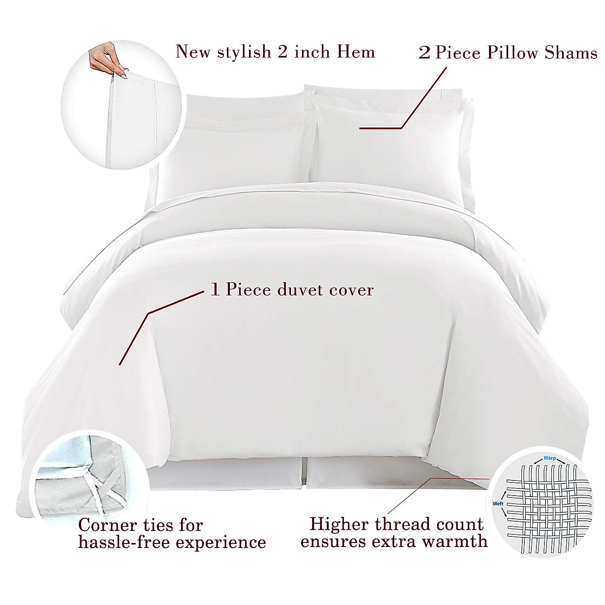 LINEN SOUQ Genuine Premium Egyptian cotton 600 Thread Count, Made In Italy - Italian Finish WHITE 3-Piece Duvet Set ( Duvet Cover & 2 Pillow Shams), Single Ply, Solid TWIN