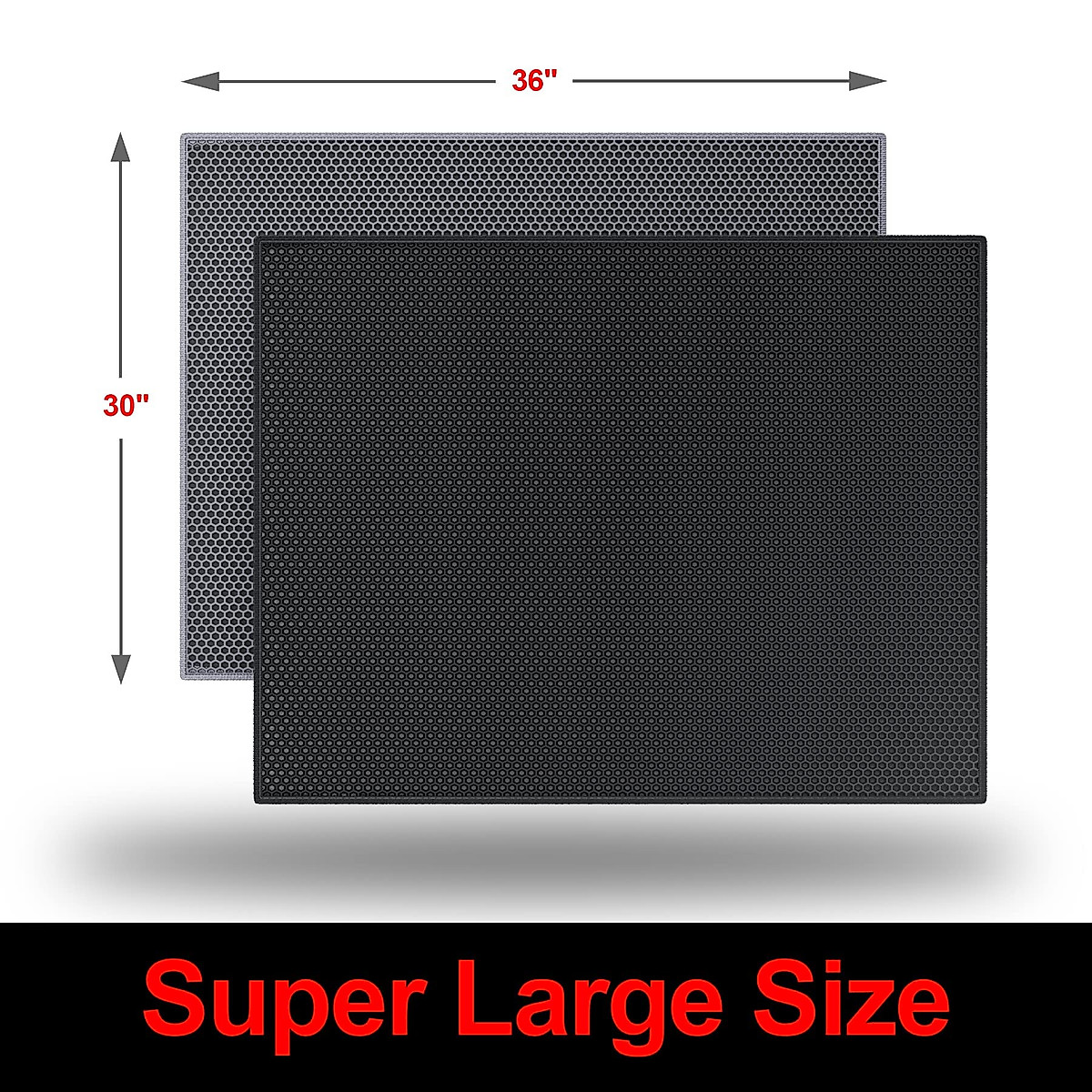 Waretary Cat Litter Box Mat: 36"x 30" Waterproof Kitty Cat Litter Trapping Mat, Easy-clean Double-layer Scatter Control Pad Rug (Black)