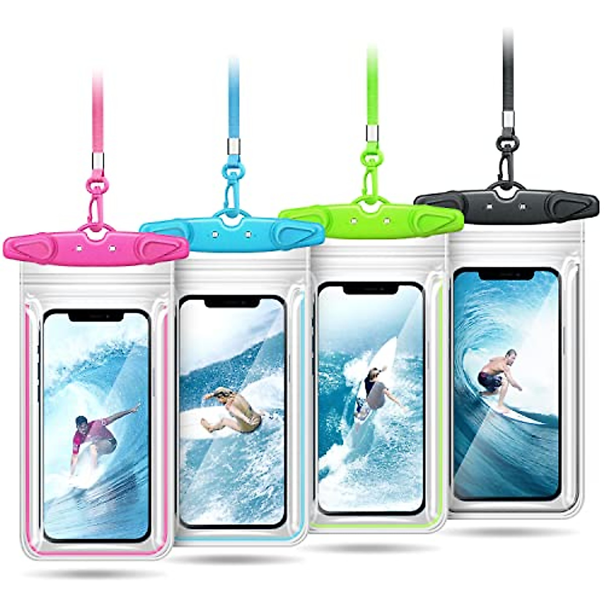 Universal Waterproof Phone Pouch, 4-Pack IPX8 Waterproof Phone Lanyard Case Compatible with iPhone 14/13/12/11 Pro Max/Pro/8 Plus, Galaxy S22/S21/S20/S10/Note 20/10/9 up to 6.8", Dry Bag for Vacation