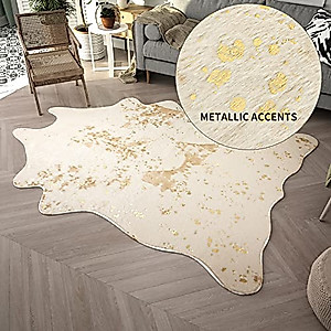 J.THBRO Faux Cowhide Rug Faux Fur Rug Animal Shaped Area Rug Cow Print Area Rug for Living Room Home Decor Rug 4.92 ft * 6.56 ft