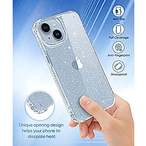 MIODIK for iPhone 14 Case with Screen Protector + Camera Lens Protector, [Non-Yellowing] Clear Glitter Phone Case, [Military-Grade Protective] Shockproof Women Cover for 6.1 Inch - Sparkle Clear