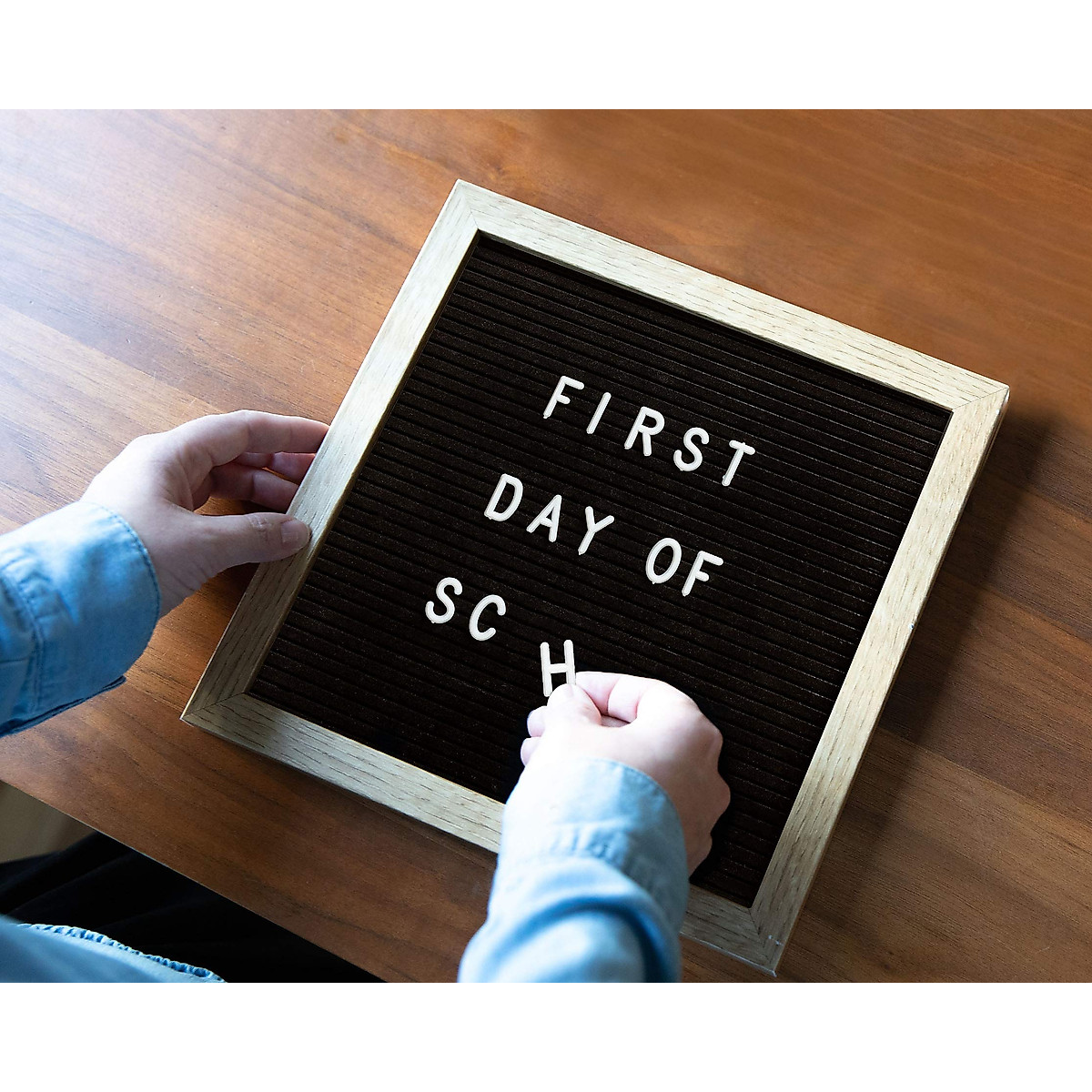 Pearhead Natural Wood And Black Felt Classic Letter Board Set, Includes 294 White Letters, Modern Reusable Message Board, Gender Neutral Photo Prop, Nursery And Home Decor, 10" x 10"