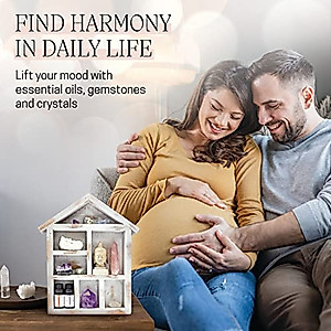 WANDA LIVING Artisan Crystal Shelf Display - Natural Wood Shelf for Crystals, Gems, Oils & More - Boho Mini-House Crystal Display Shelf - Crystal Display Case for Energy, Mindfulness & Peace