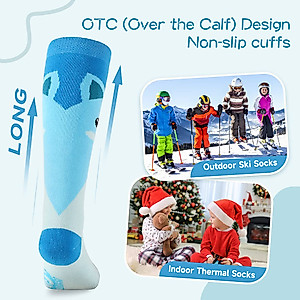 findway Kids Ski Socks Thermal Winter Snow Socks for Girls Boys Toddler, OTC Long Snowboarding Socks 2 Pairs