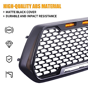 ToxicStorm Mesh Grille Front Grill Matte Black Compatible for Toyota Tacoma 2016-2019 with DRL & Turn Signal Lights and 3 Amber LED Lights