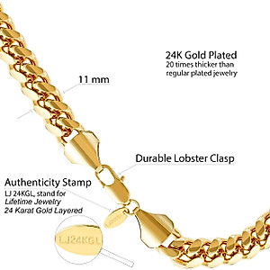 LIFETIME JEWELRY 11mm Miami Curb Cuban Link Chain Bracelet 24k Real Gold Plated (Gold, 9 inches)
