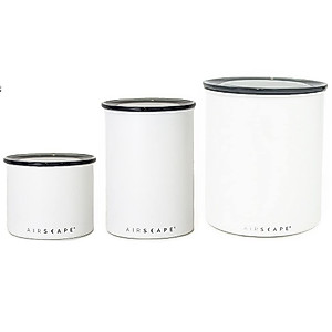AirScape Steel Coffee Canister Family - Set of 3 - Food Storage Container - Patented Airtight Lid - Push Out Excess Air Preserve Food Freshness (Matte White, Small, Medium & Large Kilo)