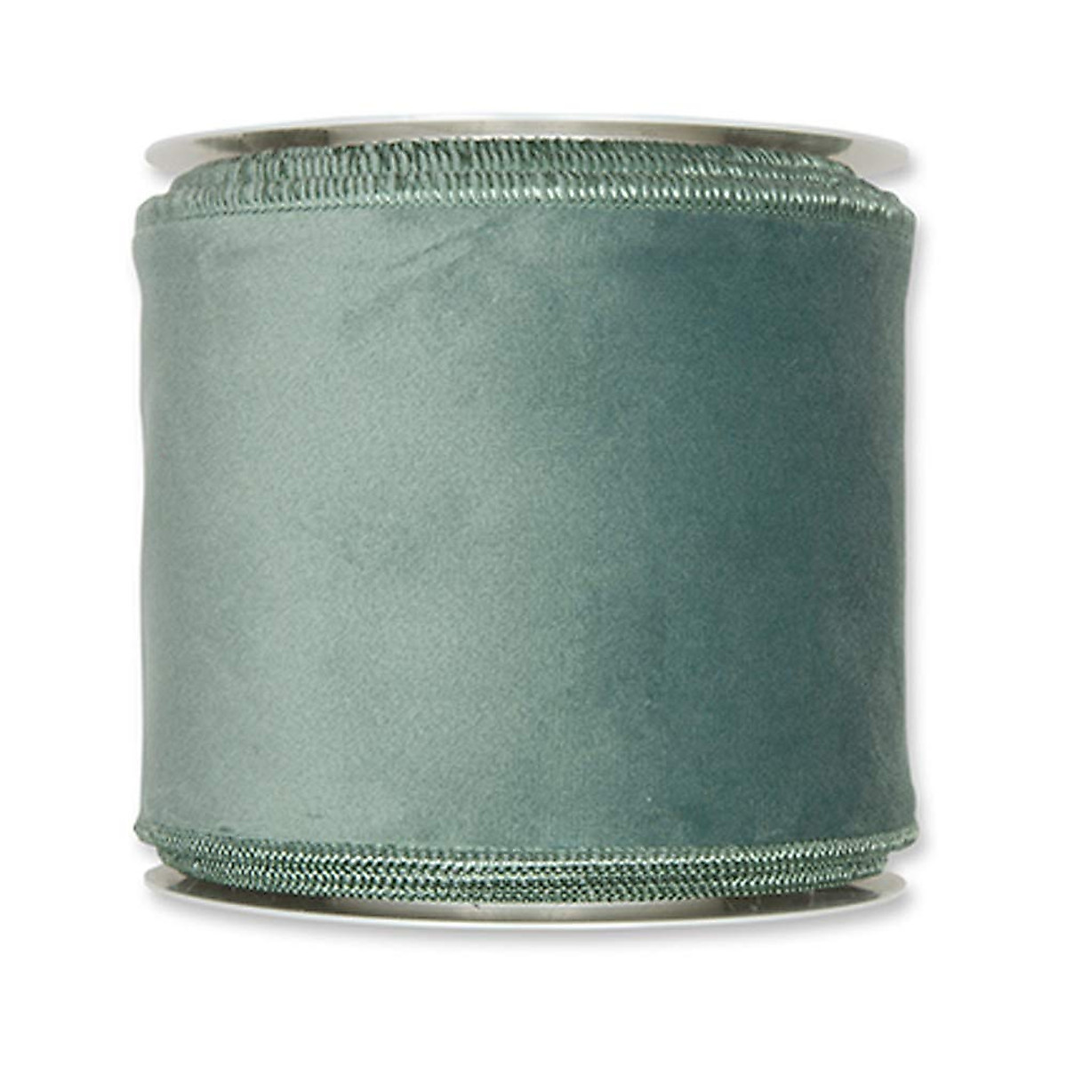 FloristryWarehouse Sage Green Velvet fabric ribbon 4 inches wide on 9 yards roll wired Edge