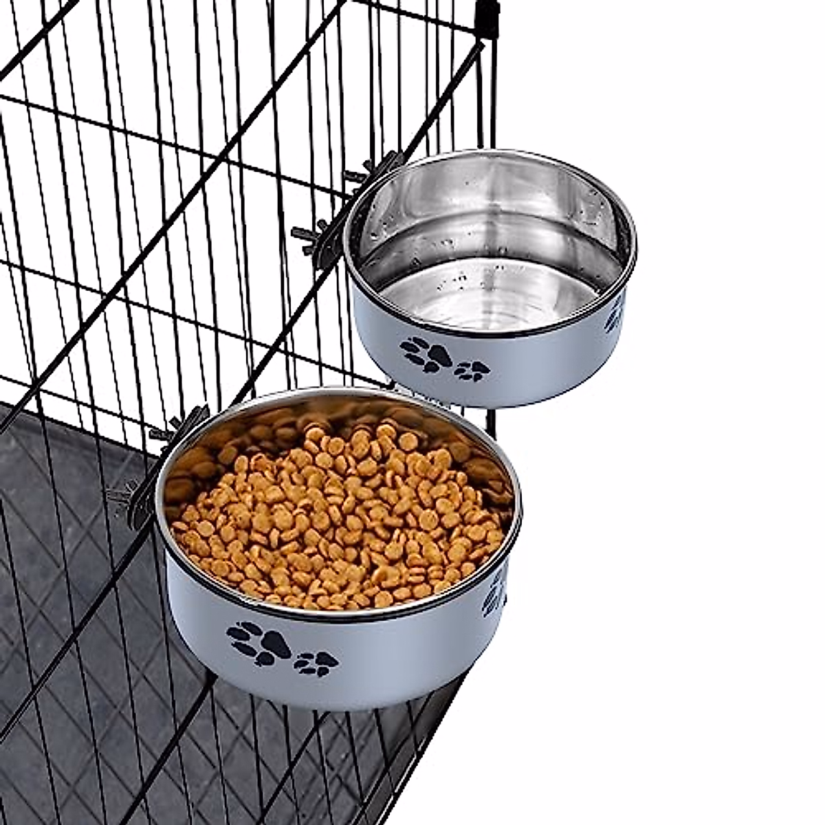 SubClap Kennel Water Bowl, No Spill and Detachable Dog Crate Water Food Bowl, Hanging Pet Cage Bowl with Clamp Holder, 2 Stainless Steel Pets Bowls for Medium Large Small Dogs & Cats