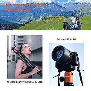 GEEKOTO 77’’ Tripod, Camera Tripod for DSLR, Compact Aluminum Tripod with 360 Degree Ball Head and 8kgs Load for Travel and Work