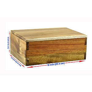 Spiretro Wooden Storage Box with Lid, Stash Box, Keepsake Chest to Organize Jewelry, Coins, Cards, Small Treasure, Handmade Natural Acacia Decorative Crate, Brown- 8 x 6 x 3 inches