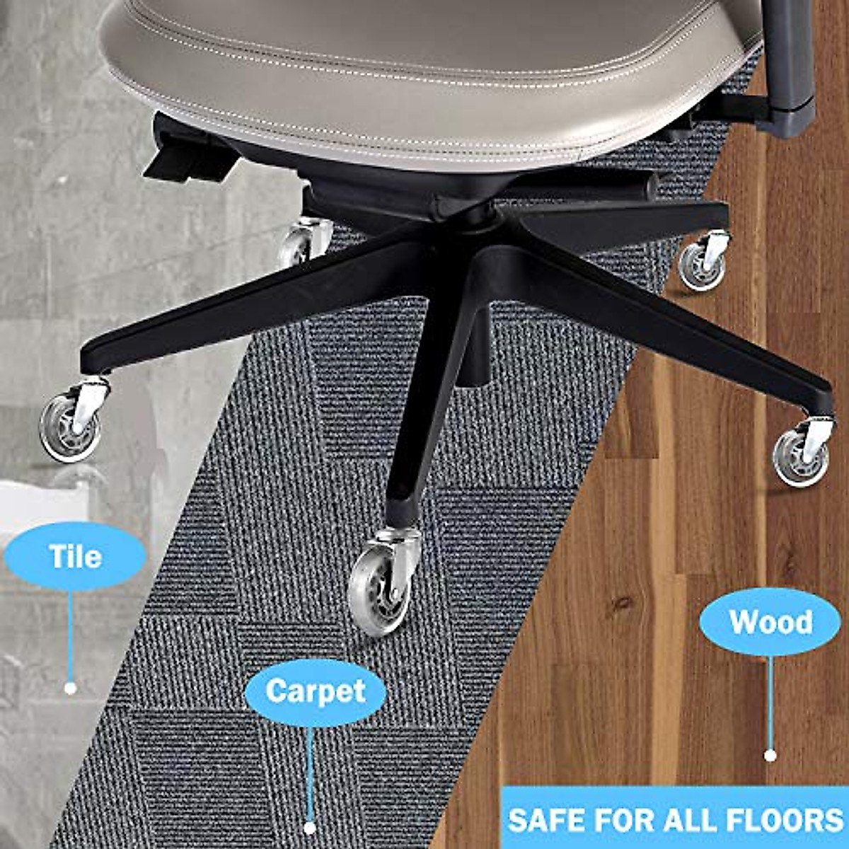 FOH Office Chair Wheels Set of 5 Heavy Duty Replacement Rubber Desk Chair Casters Best Protection for Your Hardwood Floors