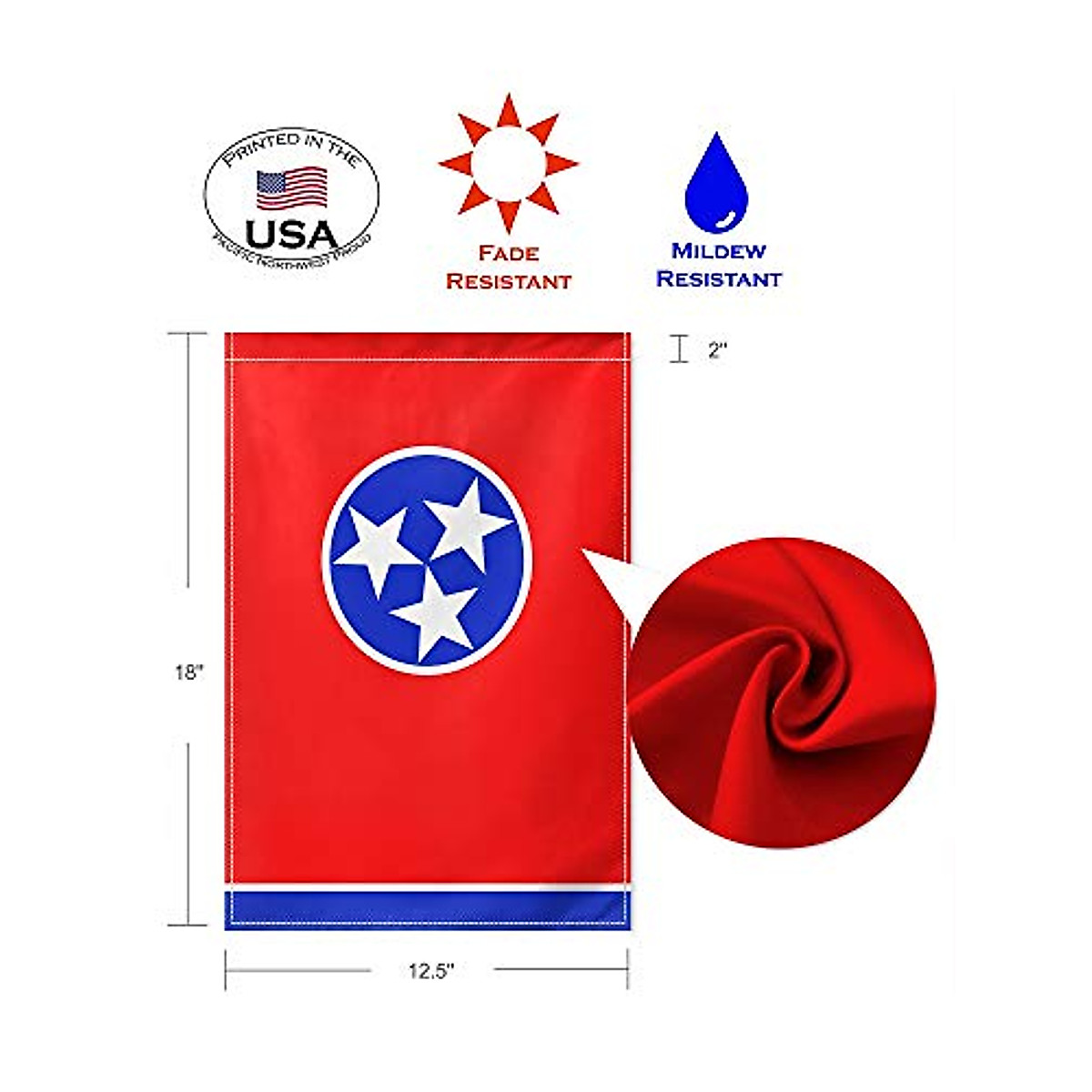 Tennessee State Flag, Double Sided Seasonal Garden Flag for Outside, Double Stitched Patio Decorative Yard Lawn Banner for All Seasons, 18"x12", Red Blue