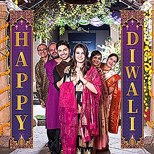 Jiudungs Diwali Decoration Outdoor Indoor Happy Diwali Porch Sign Banner Indian Dlwali Festival of Lights Decor and Supplies for Home