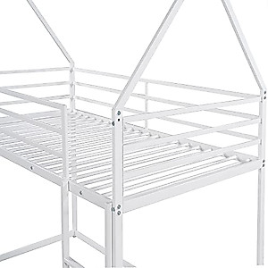 Harper & Bright Designs Twin Over Twin House Bunk Bed with Built-in Ladder, Metal Low Bunk Bed for Kids Girls Boys - White