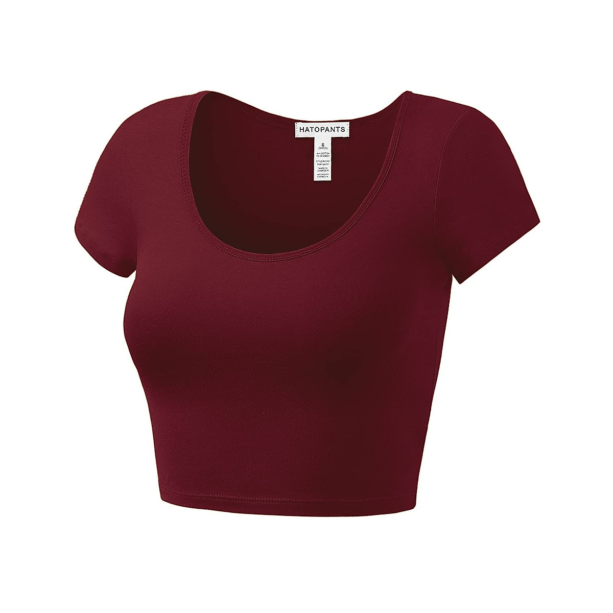 Women's Cotton Basic Scoop Neck Crop Tops Short Sleeve Tops DARKBURGUNDY M