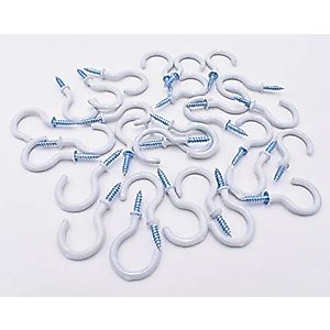 30 Pack of Vinyl Coated Screw-in Ceiling Hooks Cup Hooks (White)