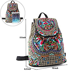 Goodhan Vintage Women Embroidery Ethnic Backpack Travel Handbag Shoulder Bag Mochila (S01 - Size Biggest - Pink - Material Upgraded)