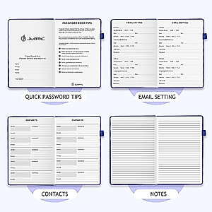 JUBTIC Password Book with Individual Alphabetical Tabs, 7"x10" Internet Password Keeper Book for Seniors, Password Notebook and Organizer/Notes Section, Navy Blue