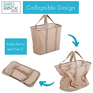 BIRDROCK HOME 75L Collapsible Laundry Basket Caddy - Natural - XL Foldable Tote Bag for Dirty Clothes - Strong Handles - Durable Fabric - Water Resistant - Lightweight