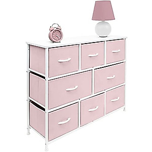 Sorbus Dresser - Furniture Storage Chest for Kids Clothing Organization, Large Organizer for Playroom, Nurseries, Bedroom, Hallway, Closet, Steel Iron Frame, Wood Top, 8 Fabric Drawers (Pink)
