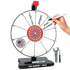 Whirl of Fun 12 Inch White Prize Wheel-Spinning Wheel for Prizes with Stand, 10 Slots, Customize Erasable Whiteboard Surface, Portable, Tools and Marker Included, Made in USA