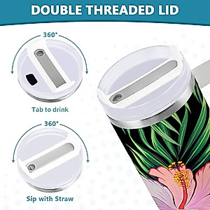 Burbuja Hibiscus Flowers 40oz Insulated Tumblers with Handle and Straw Lid, Double Wall Stainless Steel Travel Mug Leak-Proof, BPA Free, Gift for Mom Dad