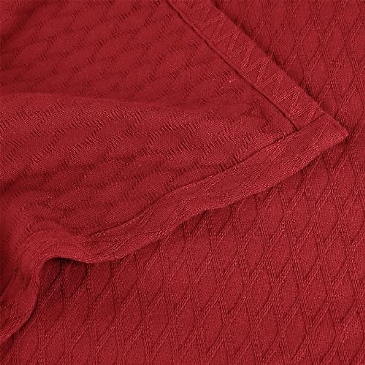Superior Diamond Weave Blanket, 100% Cotton Cover for Home, Couch, Bed, Soft, Warm Blankets, Boho Aesthetic, Comfy, Cozy, and Cute Covers, Decorative Bedding Essentials, King, Burgundy