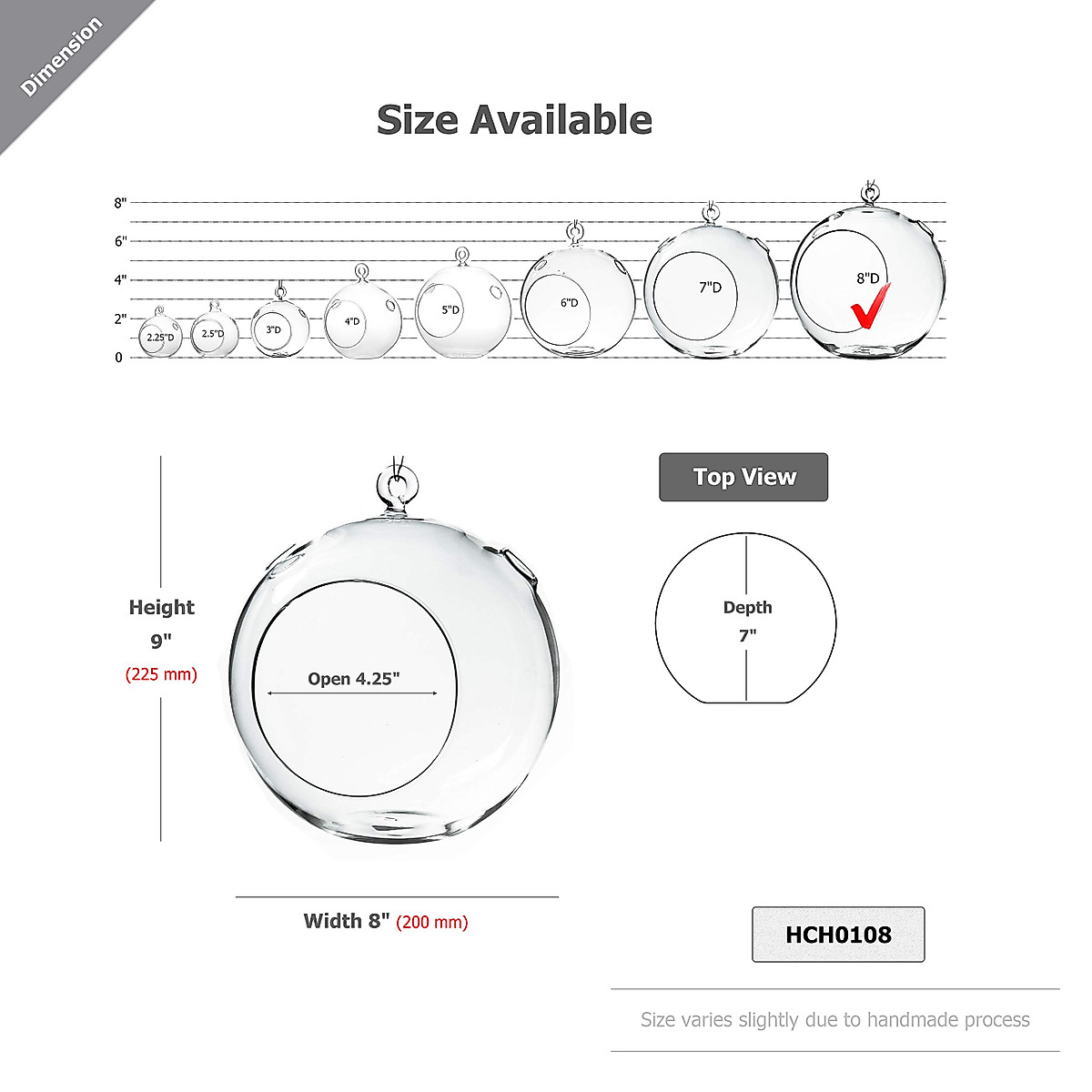 WGV Hanging Terrarium Globe, Width 8", Height 9", DIY Air Succulent Planter, Clear Glass Vase Orb with Flat Bottom, Candle Holder for Windowsill Outdoor Garden Decor, 6 Pieces Bulk