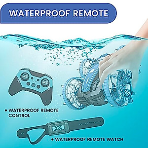 Tecnock Amphibious Remote Control Car Boat, 4WD Gesture RC Car with Waterproof Remote Control, All Terrain RC Stunt Car with LED Lights, Pool Toys for Kids Ages 8-12, Kids Toys Gifts for Boys Girls