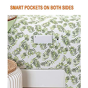 Elegant Comfort Ultra-Soft Double Brushed 6-Piece Microfiber Sheet Set Beautiful Tropical Patterns, and Vibrant Solid Colors, Luxury, All-Season Bed Sheet Set - Palm Leaves, Queen