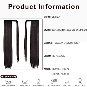 SEIKEA 35 Inch Clip in Ponytail Extension Wrap Around Long Straight Pony Tail Hair Synthetic Hairpiece for Women -Dark Brown