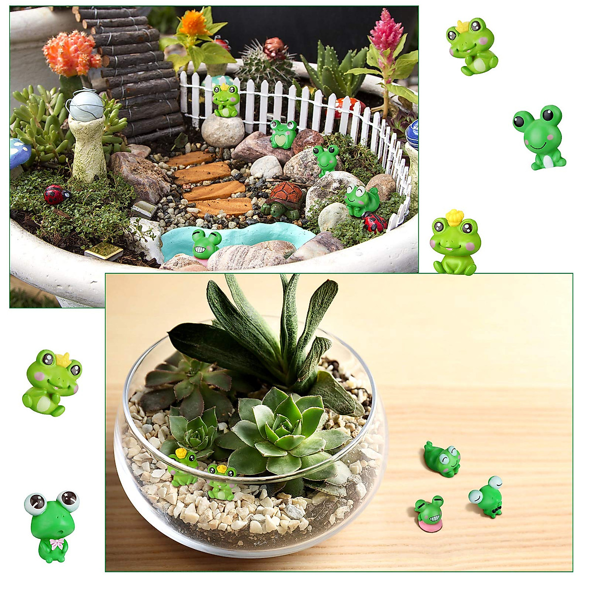 Jetec 32 Pieces Cute Frog Miniature Figurines Frog Cake Topper Decorations Mini Garden Frog Ornaments Animals Model Garden Miniature Landscape DIY Craft for Home Decoration Party Supplies