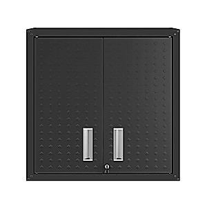 Manhattan Comfort Fortress 30" Floating Textured Metal Garage Cabinet with Adjustable Shelves, Set of 1, Charcoal Gray
