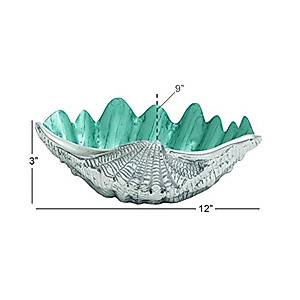 Deco 79 Metal Sea Life Shell Serving Bowl with Enamel Interior, 12" x 9" x 3", Silver