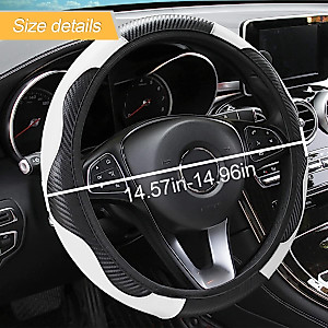 Car Steering Wheel Cover, Microfiber PU Leather Elastic Carbon Fiber Auto Steering Wheel Protector, 15 Inch Breathable Anti-Slip for Women Men, Car Interior Accessories for Most Cars (Black/White)