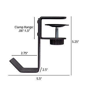 Stand Up Desk Store Clamp-On Under Desk Headphone Hook, Backpack Hook, and Purse Hook for Desk - Black